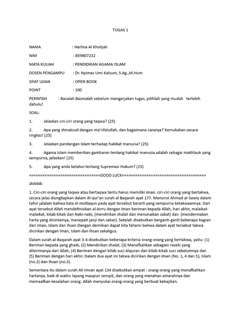 Tugas 1 Pendidikan Agama Islam | PDF