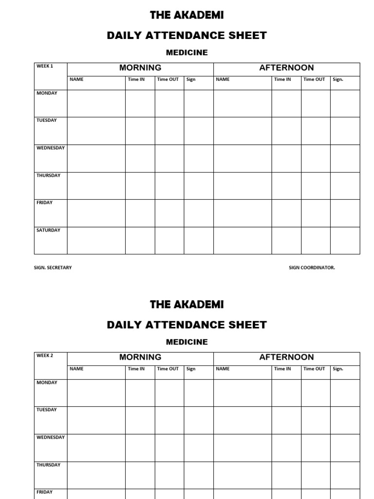 Daily Attendance Sheet | PDF