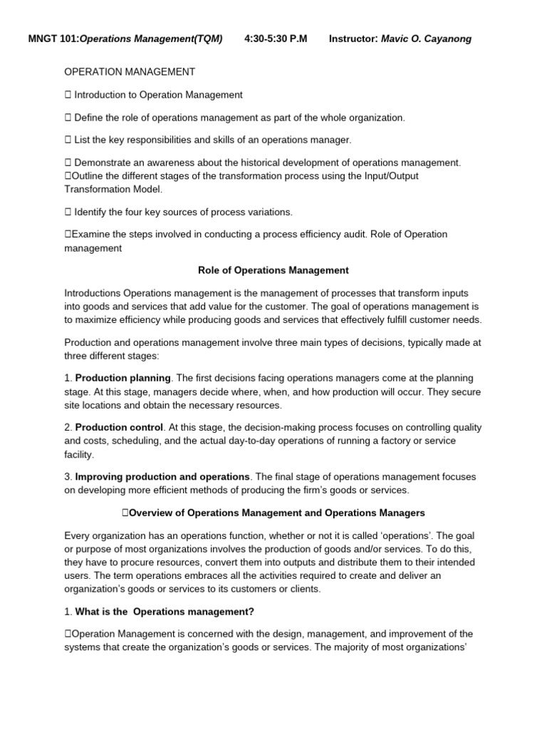 Operation Management | PDF