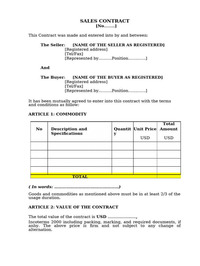 Sales Contract Template 13 | PDF
