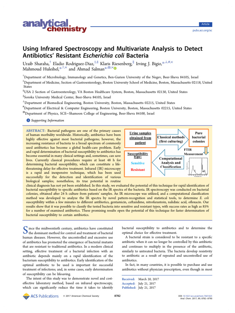 Using Infrared Spectroscopy and Multivariate Analysis To Detect Antibiotics' Resistant ...