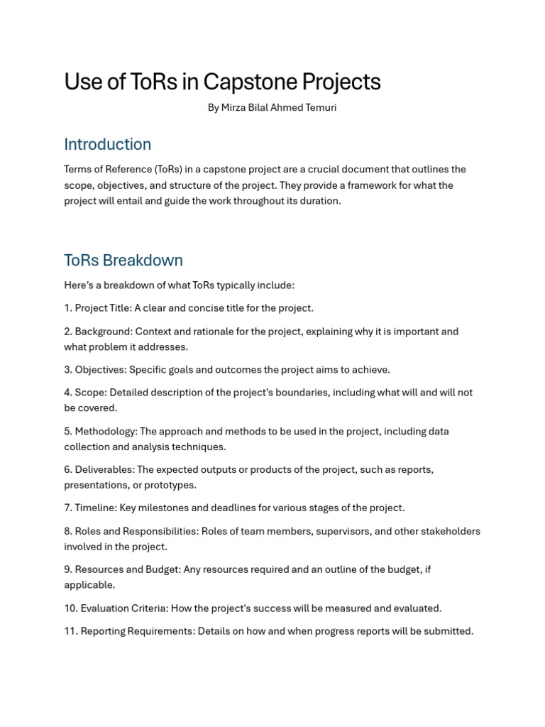 Terms of Reference for Capstone Projects | PDF | Methodology | Public ...