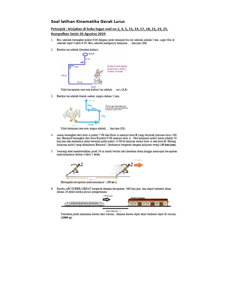 Soal Latihan Dan Tugas Kinematika Gerak Lurus | PDF