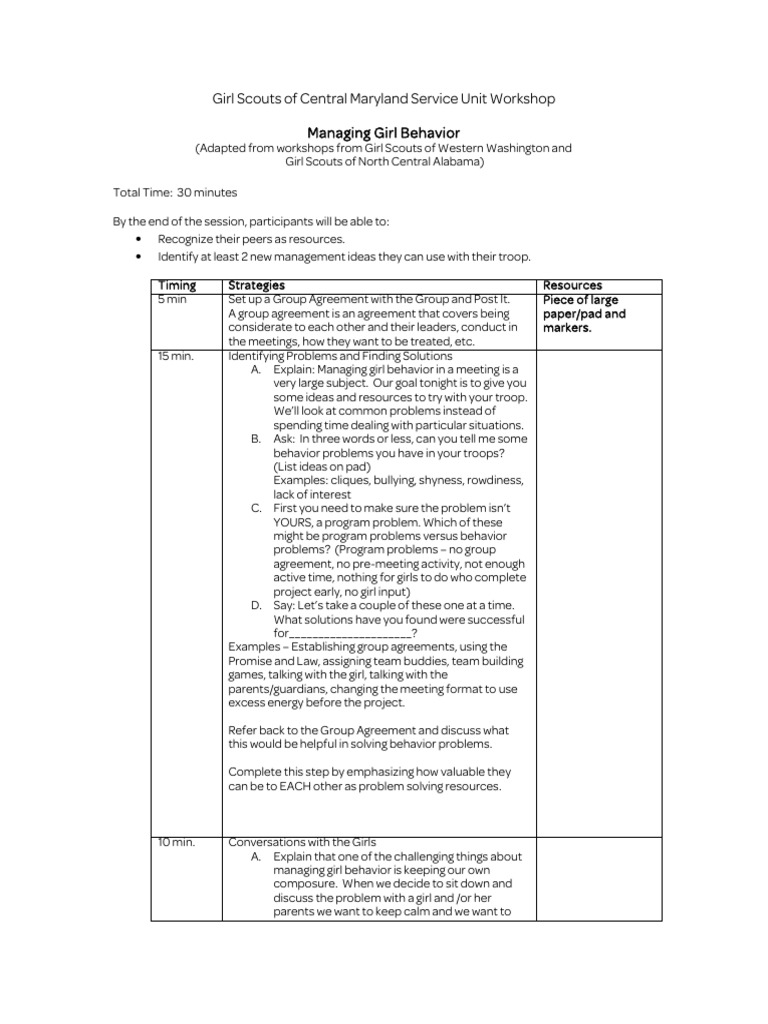 Managing Girl Behavior | PDF