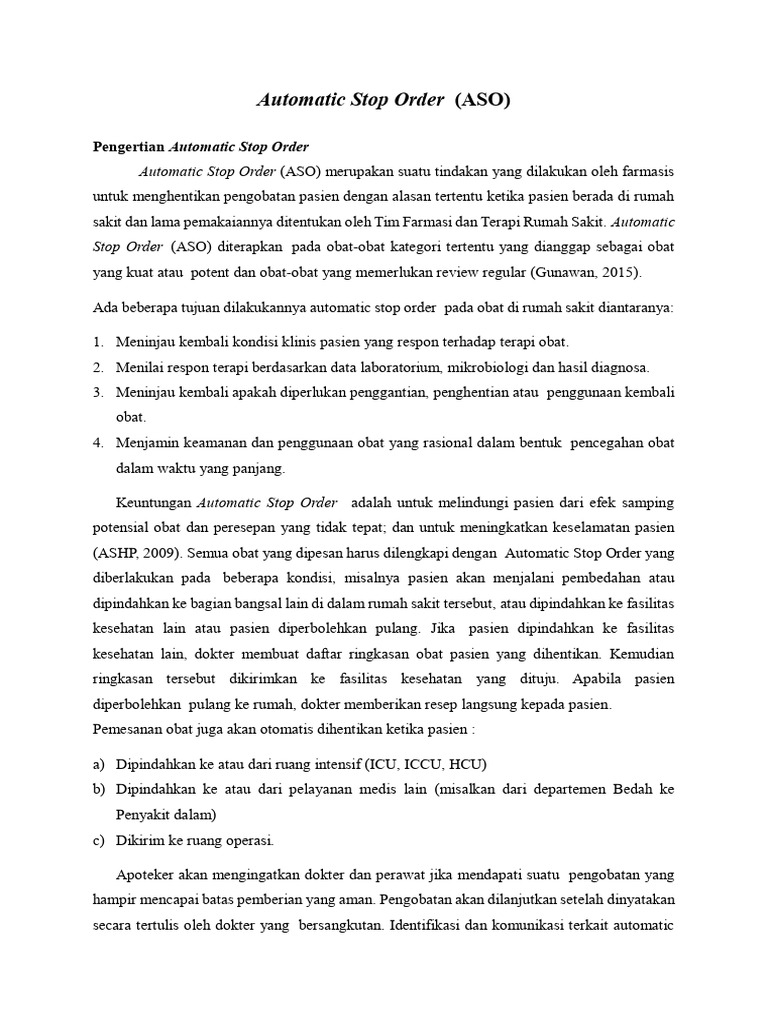 Automatic Stop Order (ASO) | PDF | Therapy | Pharmacy