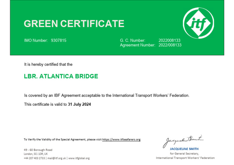 Itf Green Cert | PDF