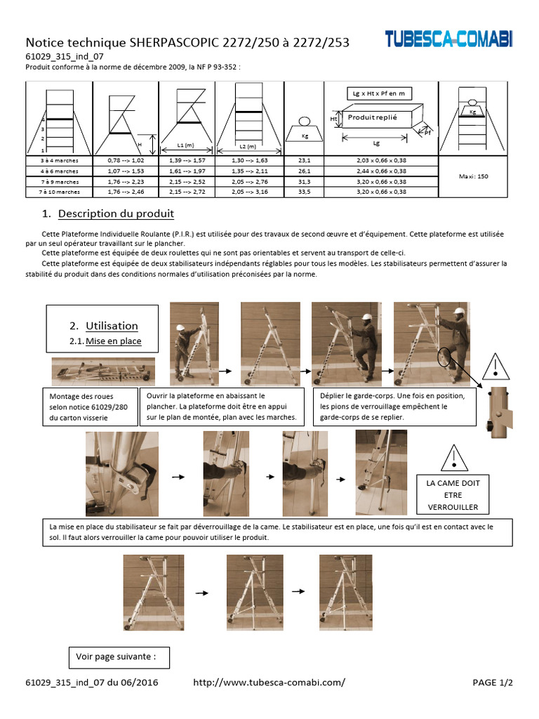 Notice Technique SHERPASCOPIC 2272/250 À 2272/253: 1. Description Du ...