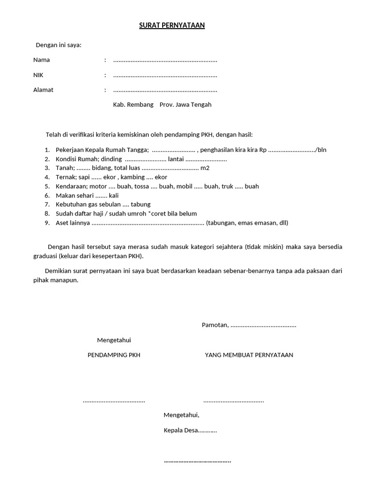 Surat Pernyataan Graduasi PKH | PDF