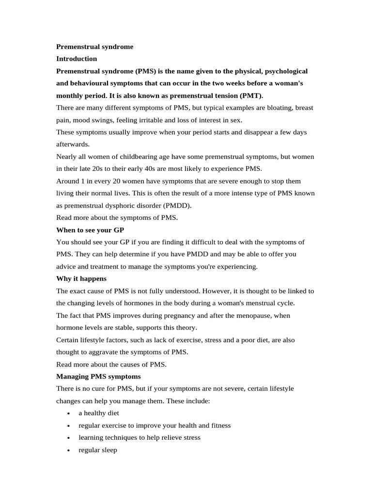 Premenstrual Syndrome | PDF
