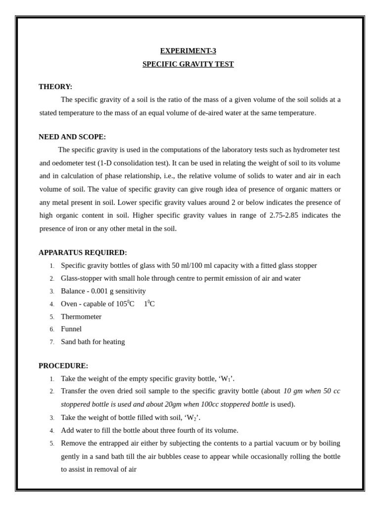Specific Gravity Test Procedure for Soil | PDF | Applied And ...