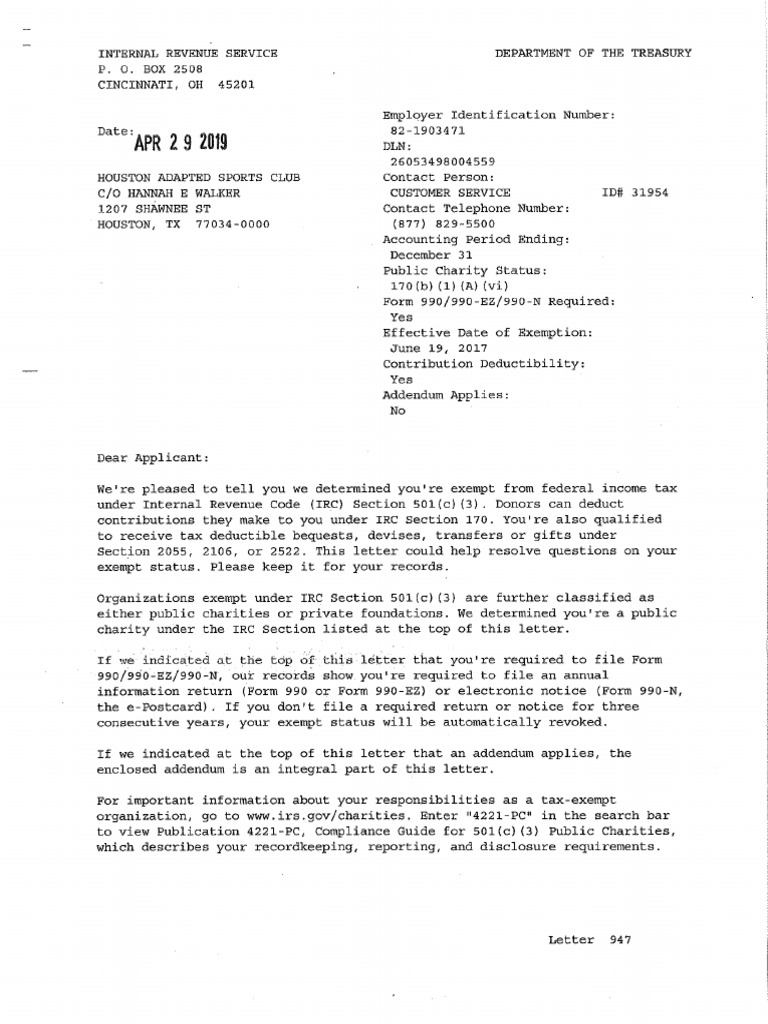 Club Exemption Letter | PDF