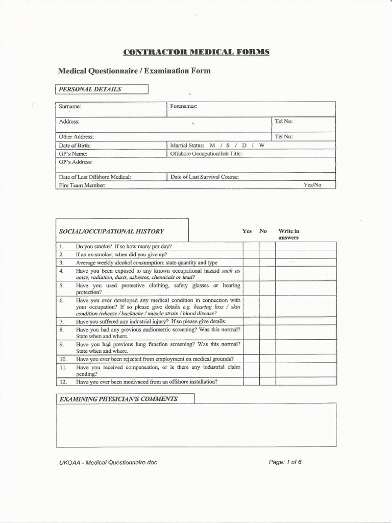 OGUK Offshore Medicals Form | PDF