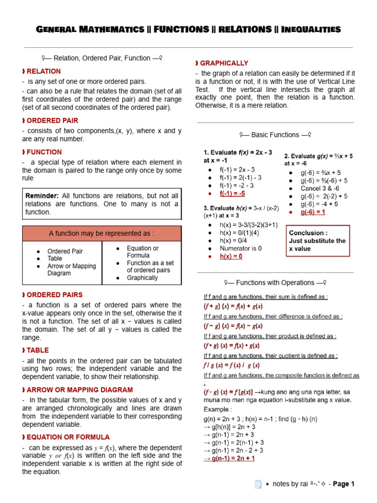 1 General Mathematics Reviewer | PDF | Function (Mathematics) | Equations