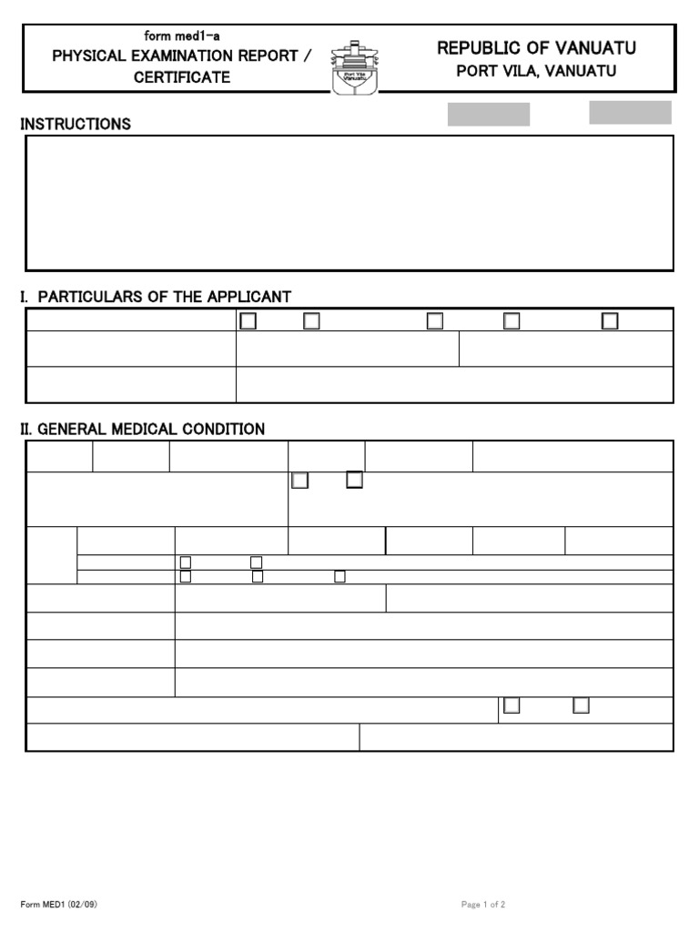 Vanuatu New Medical Form Med1a | PDF
