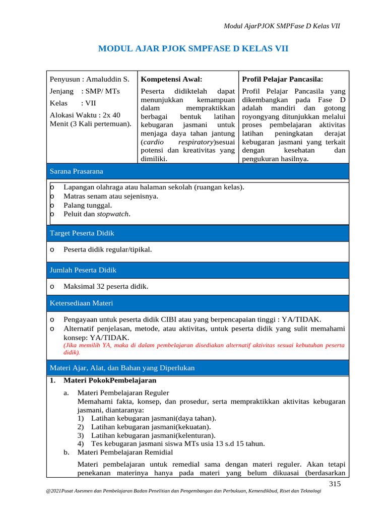 05 MODUL AJAR AKTIVITAS KEBUGARAN JASMANI | PDF