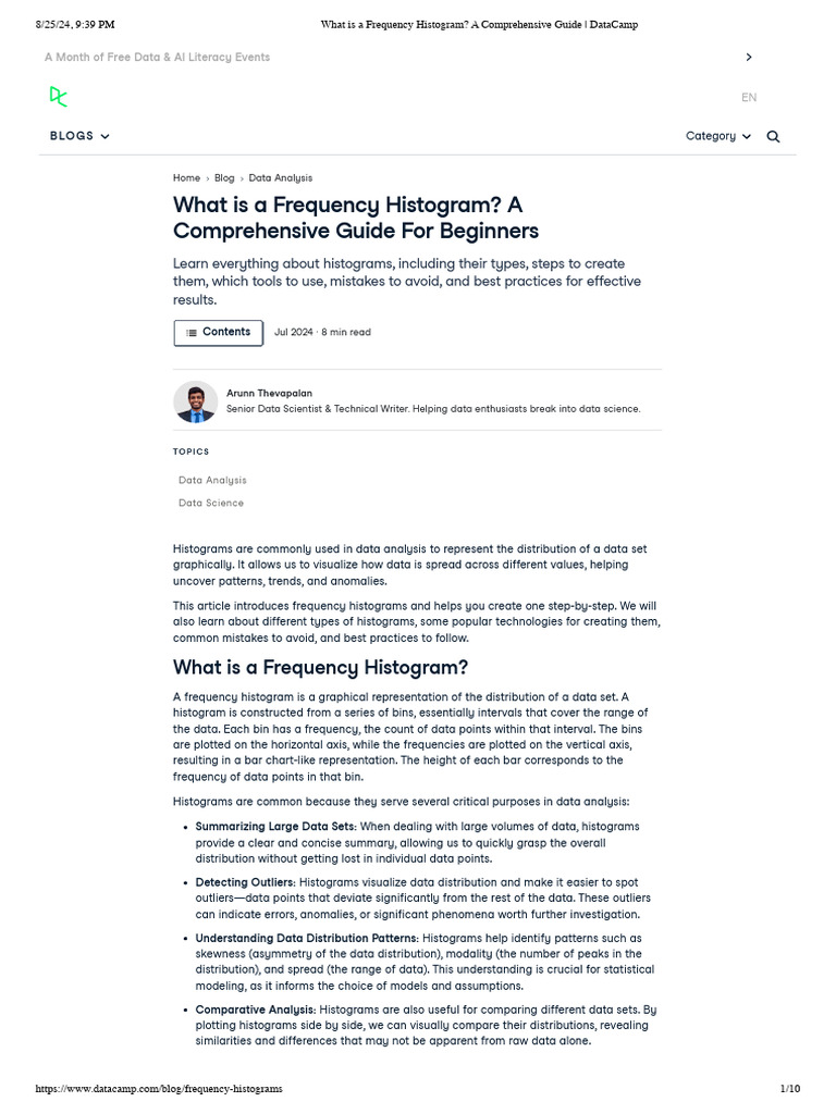 What Is A Frequency Histogram - A Comprehensive Guide - DataCamp | PDF