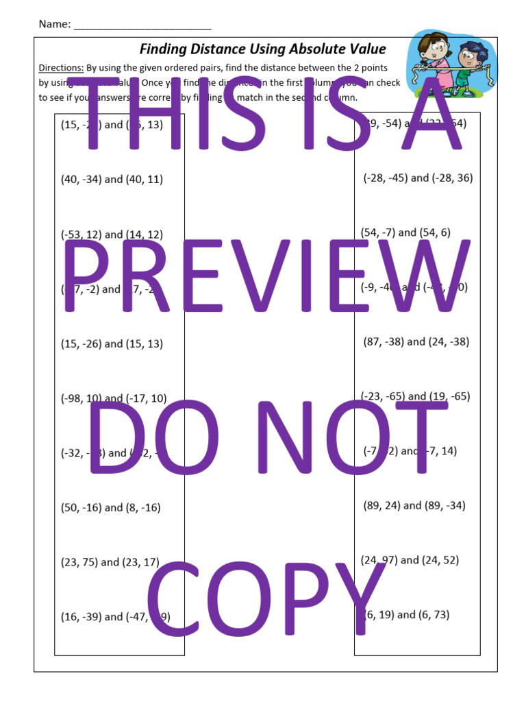 This Is A Preview Do Not Copy: Finding Distance Using Absolute Value | PDF