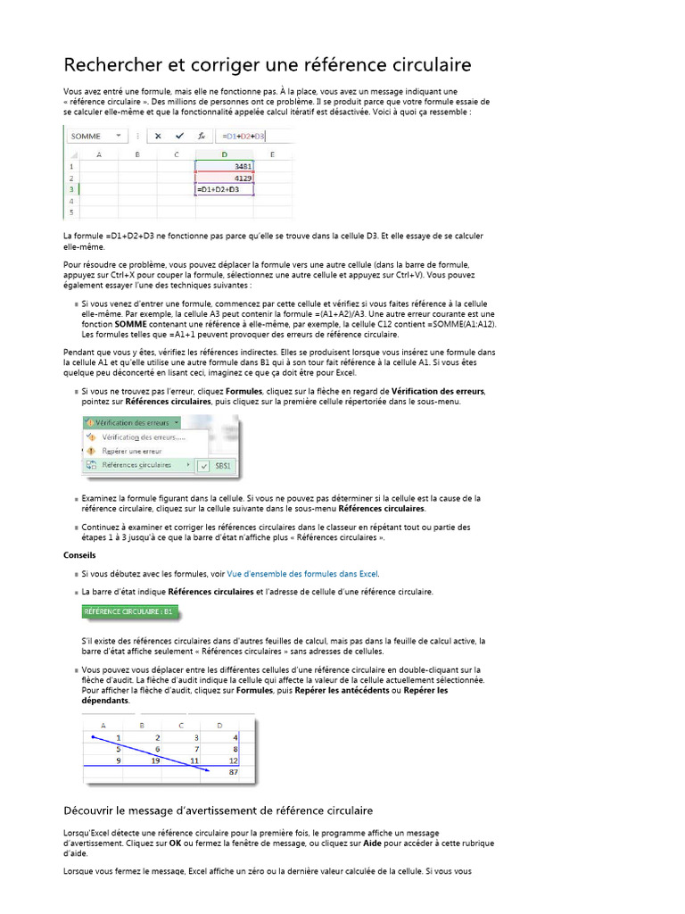 Corriger les références circulaires Excel | PDF | Microsoft Excel ...