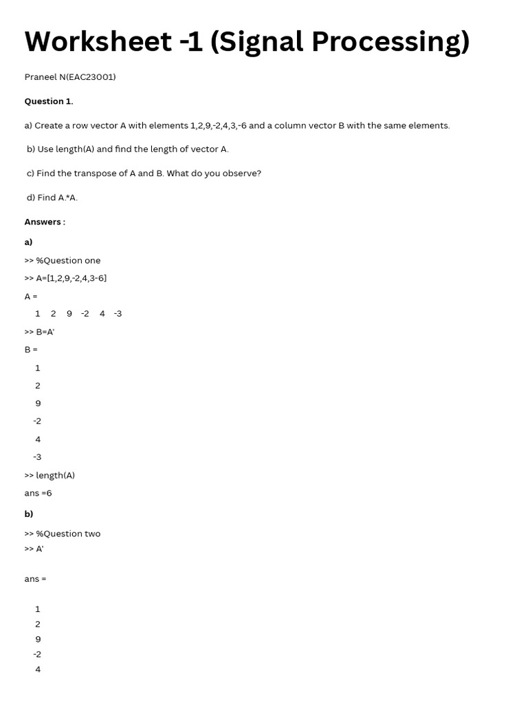 Worksheet - 1 (Signal Processing) | PDF