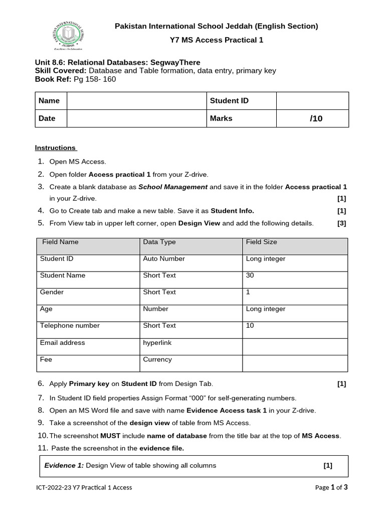 Access Practical 1 | PDF