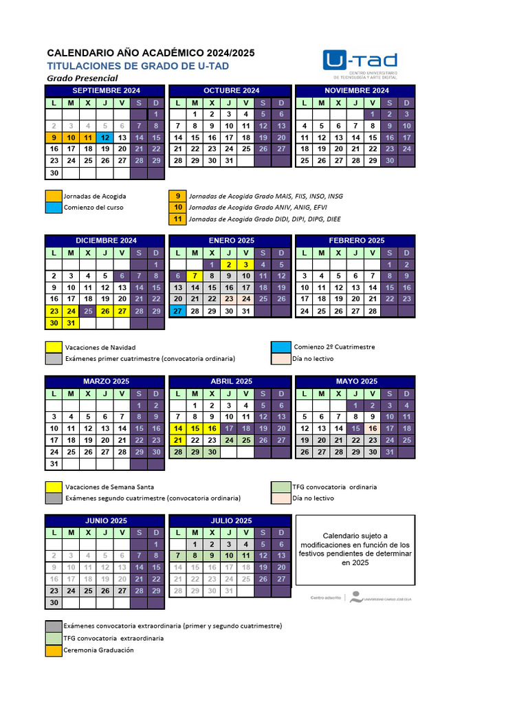 Calendario Grados Presencial 24-25 | PDF