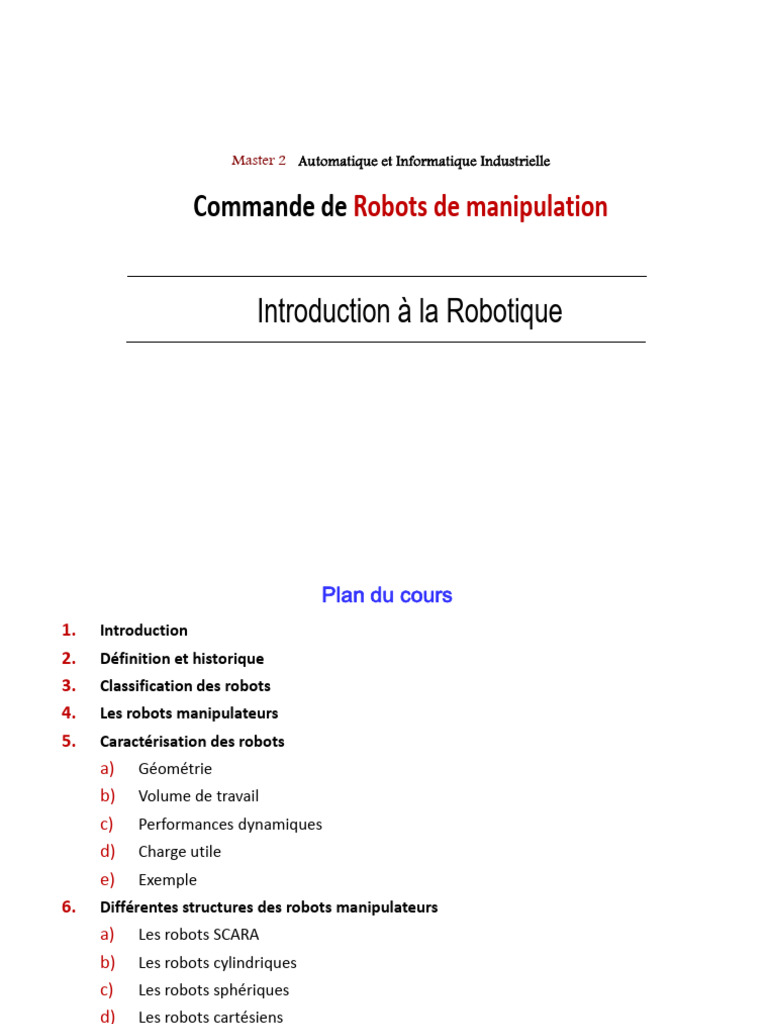 Cours 1 Robotique Introd | PDF