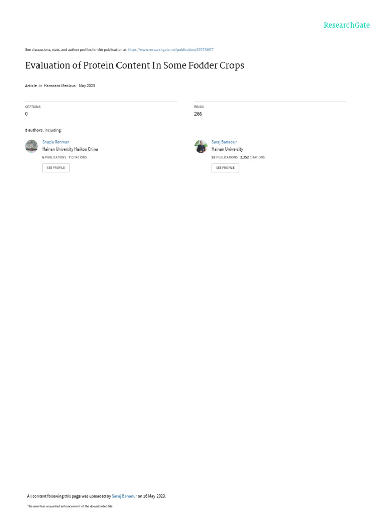 Evaluation of Protein Content in Some Fodder Crops: Hamdard Medicus May ...