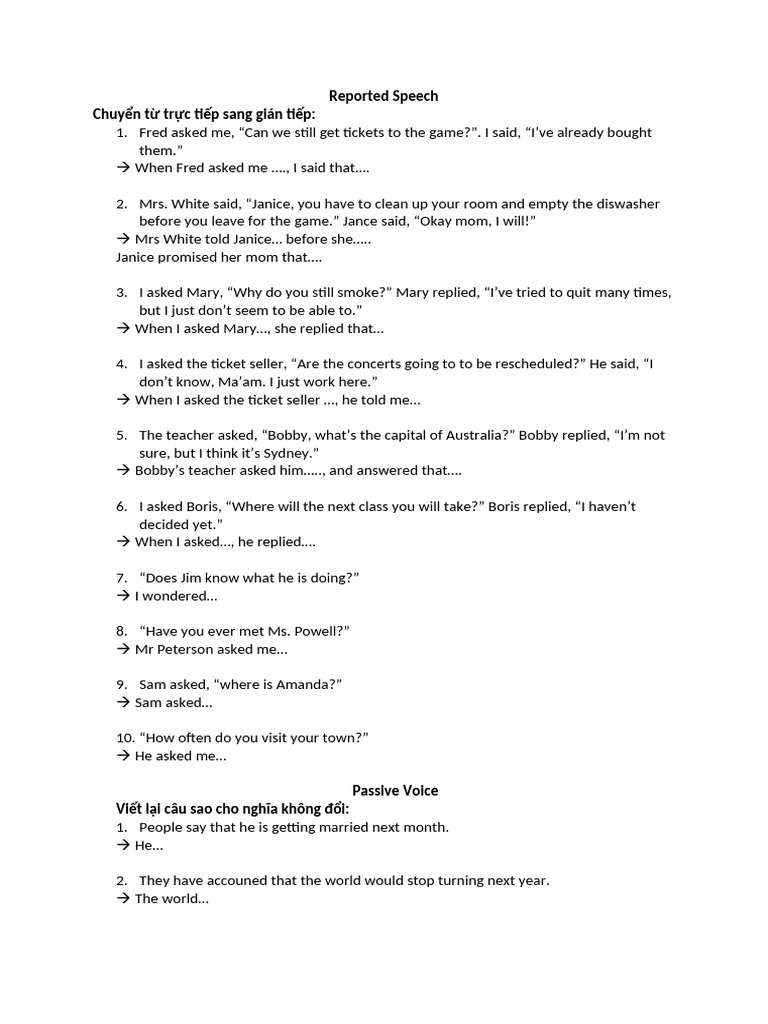 Passive Voice + Reported Speech | PDF