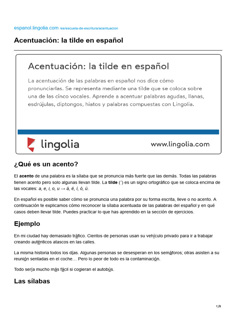 Español - Acentuación La Tilde en Español | PDF | Voz humana | Artes ...