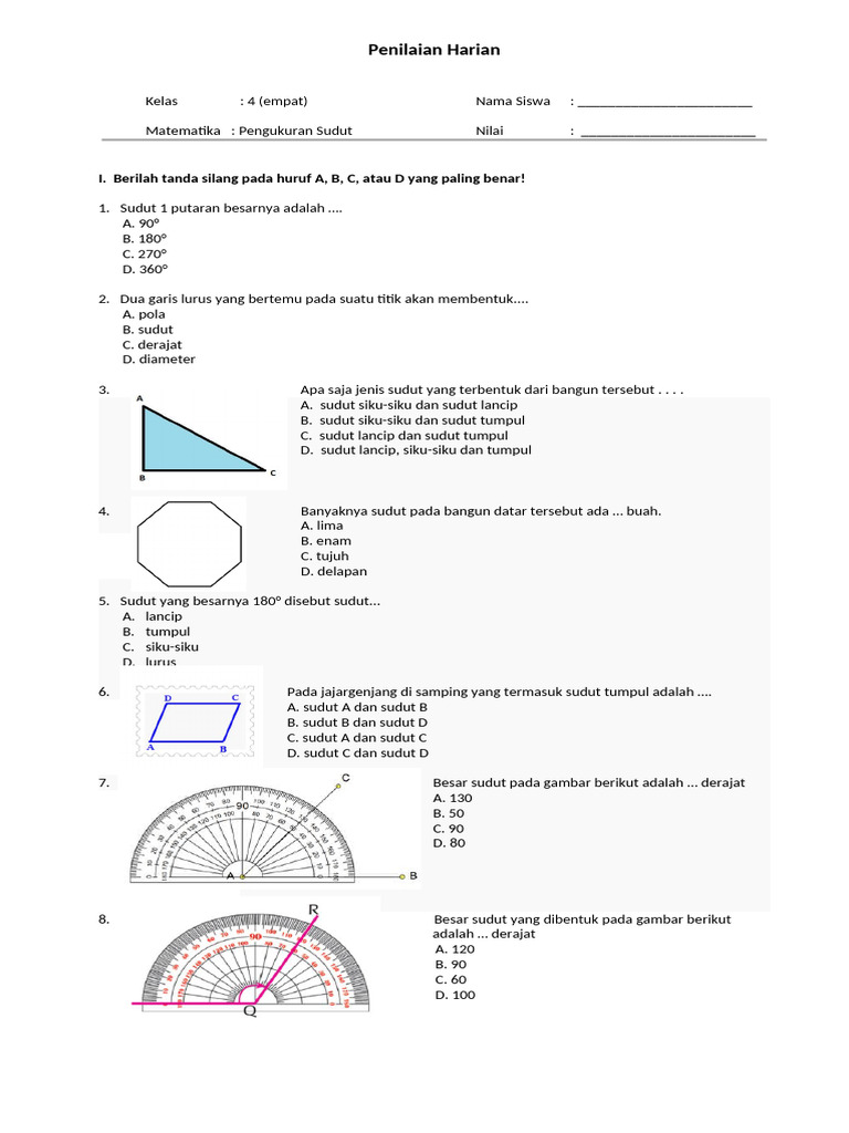 Ph Kelas 4 Matematika Pengukuran Sudut Pdf