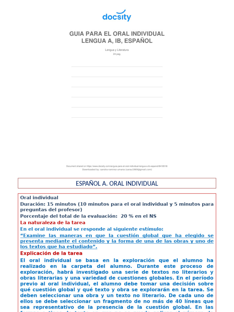 Docsity Guia para El Oral Individual Lengua A Ib Espanol | PDF