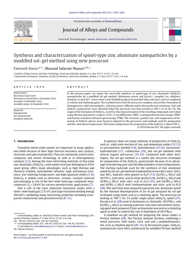 Synthesis of Zinc Aluminate Nanoparticles | PDF | Nanoparticle | X Ray ...