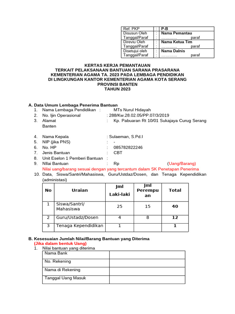 Draft Kertas Kerja Pemantauan | PDF