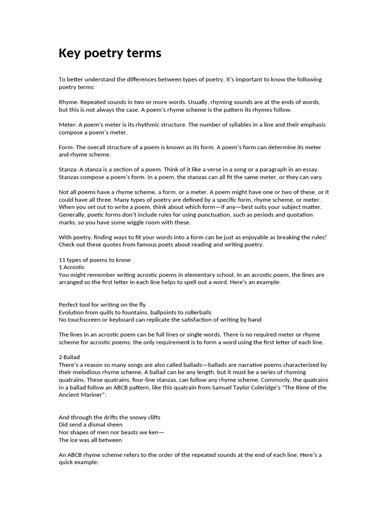 Key poetry terms | PDF