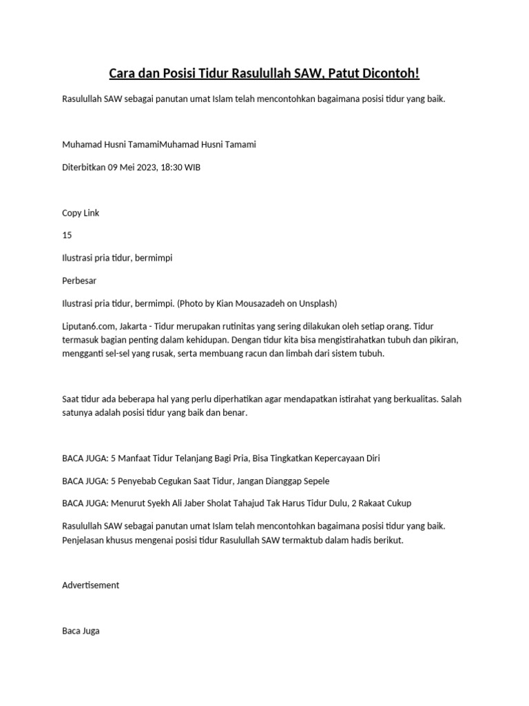 Cara Dan Posisi Tidur Rasulullah SAW | PDF