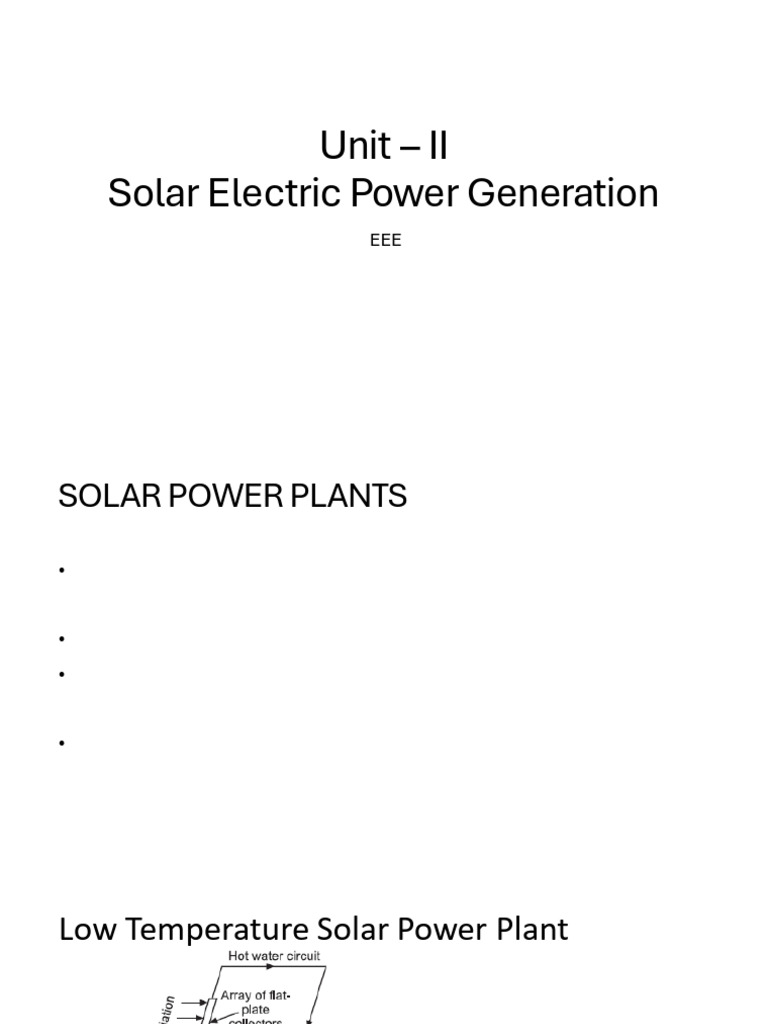 Unit - II Solar Electric Power Generation | PDF