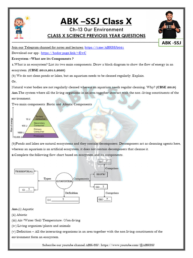 Our Environment Previous Year Questiosn Class 10 Science | PDF