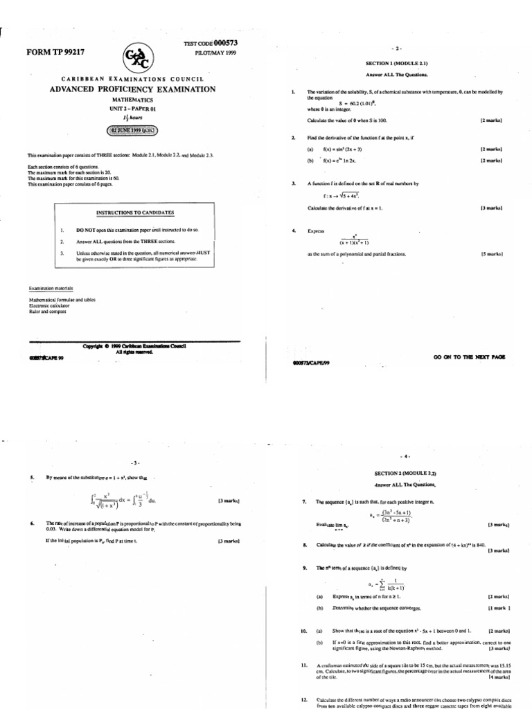 Pure Math P1 1999 | PDF