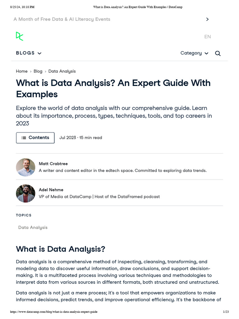 What Is Data Analysis - An Expert Guide With Examples - DataCamp | PDF