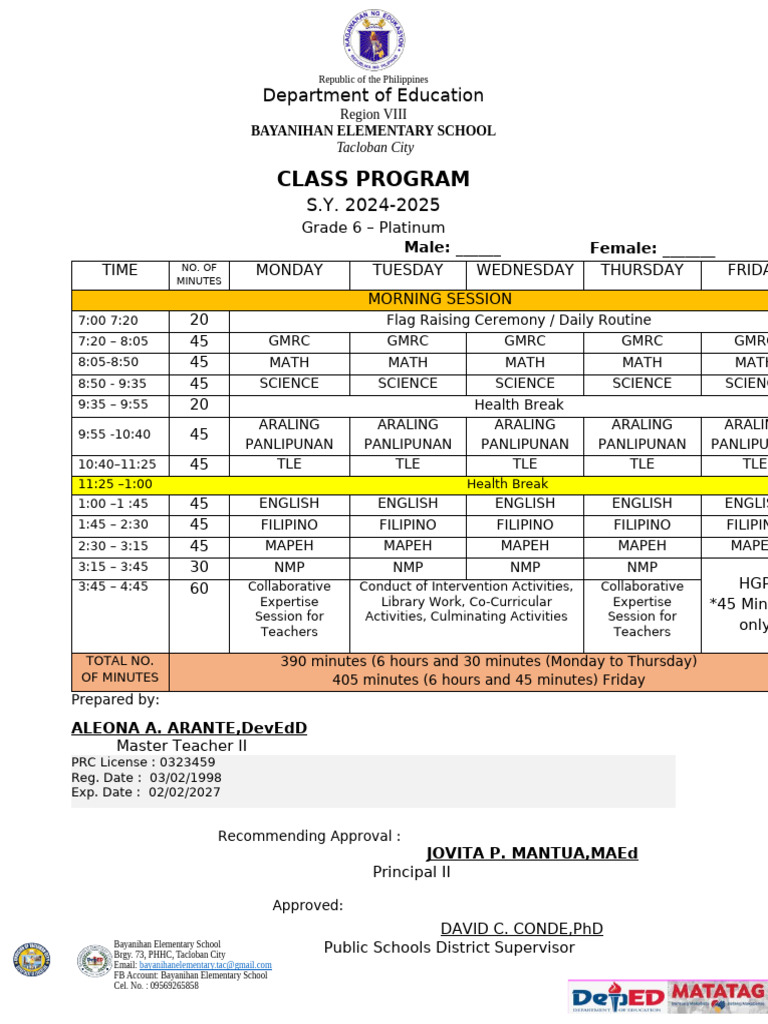 CLASS PROGRAM GRADE 5 2024-2025 Edited | PDF CLASS PROGRAM GRADE 5 2024-2025 Edited | PDF