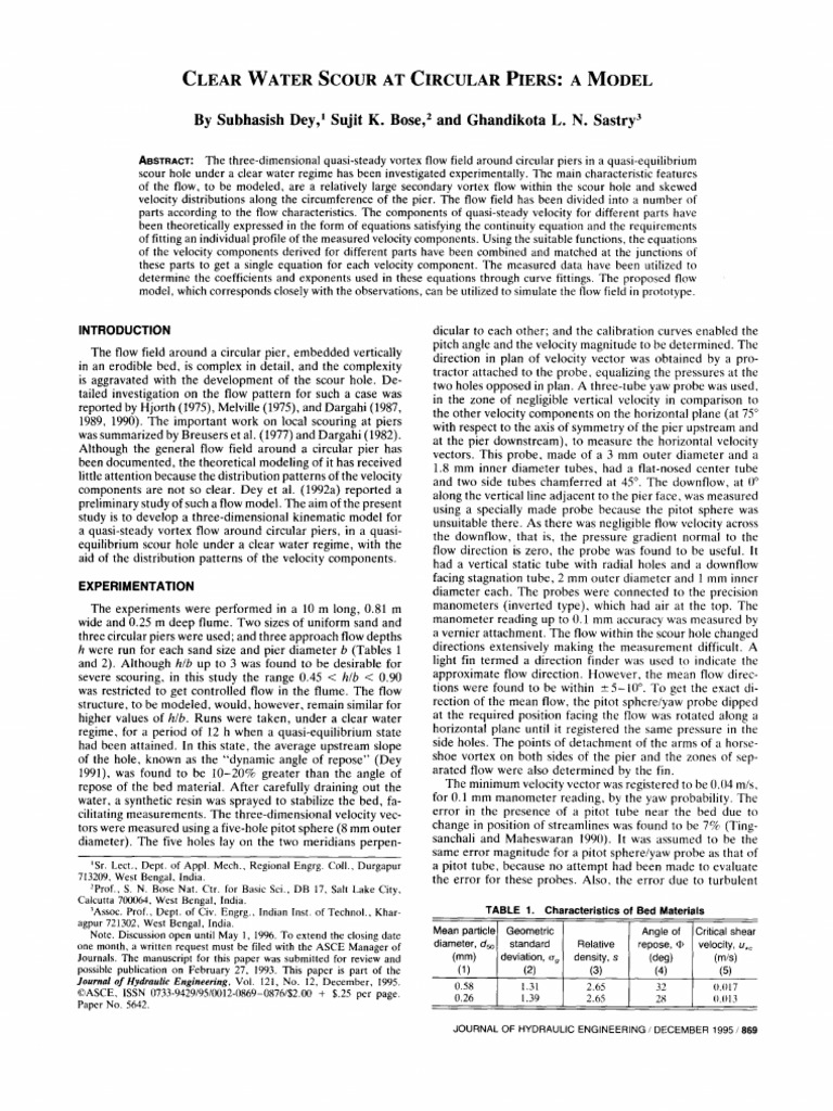 Dey 等 - 1995 - Clear Water Scour at Circular Piers a Model | PDF