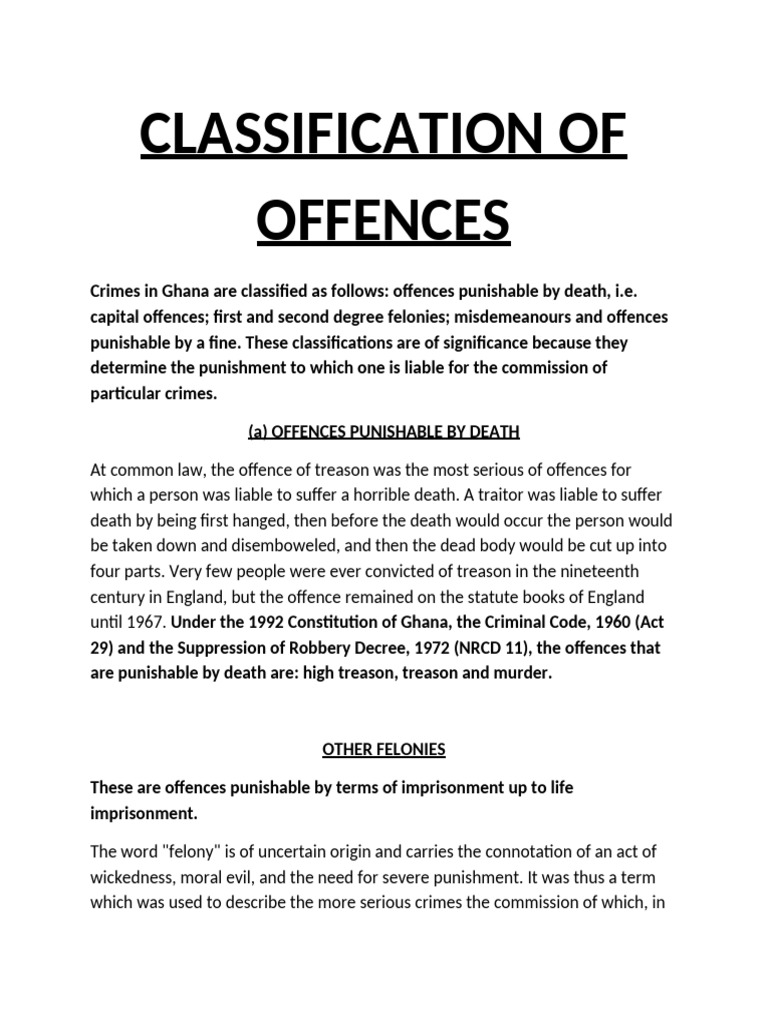 Classification of Offences Notes Principles Cases and Authorities | PDF