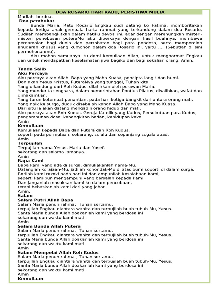 Doa Rosario Hari Rabu | PDF