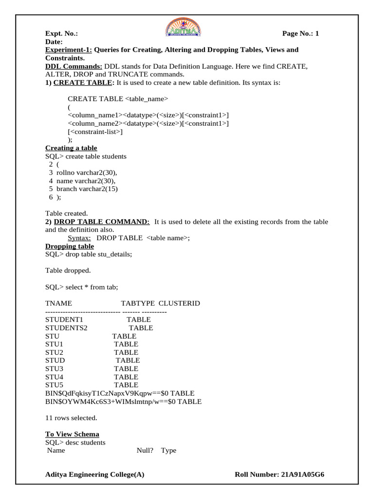 DBMS Lab Record | PDF
