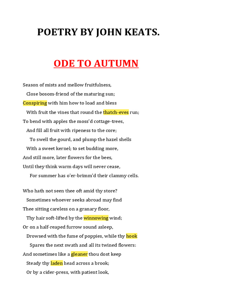 John keats-ODE TO AUTUMN | PDF