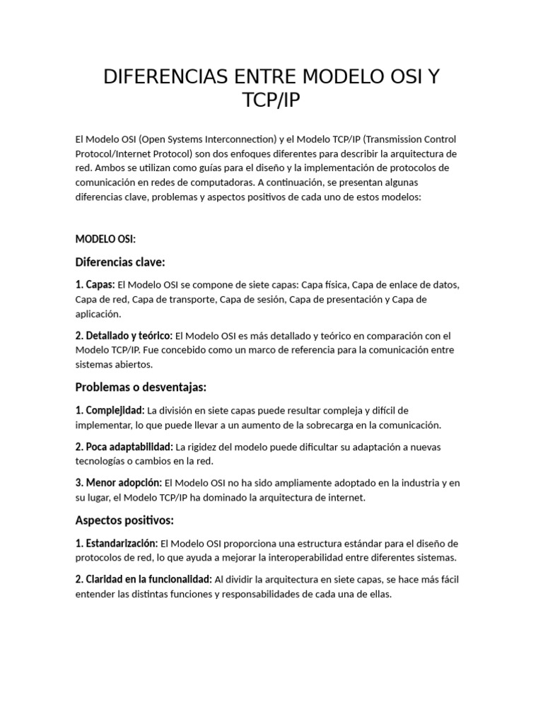 Diferencias Entre Modelo Osi y TCP | PDF