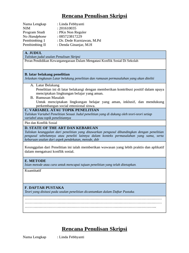 Form Rencana Penulisan Skripsi Febby | PDF
