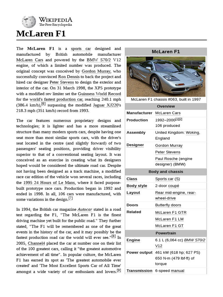 McLaren F1 | PDF