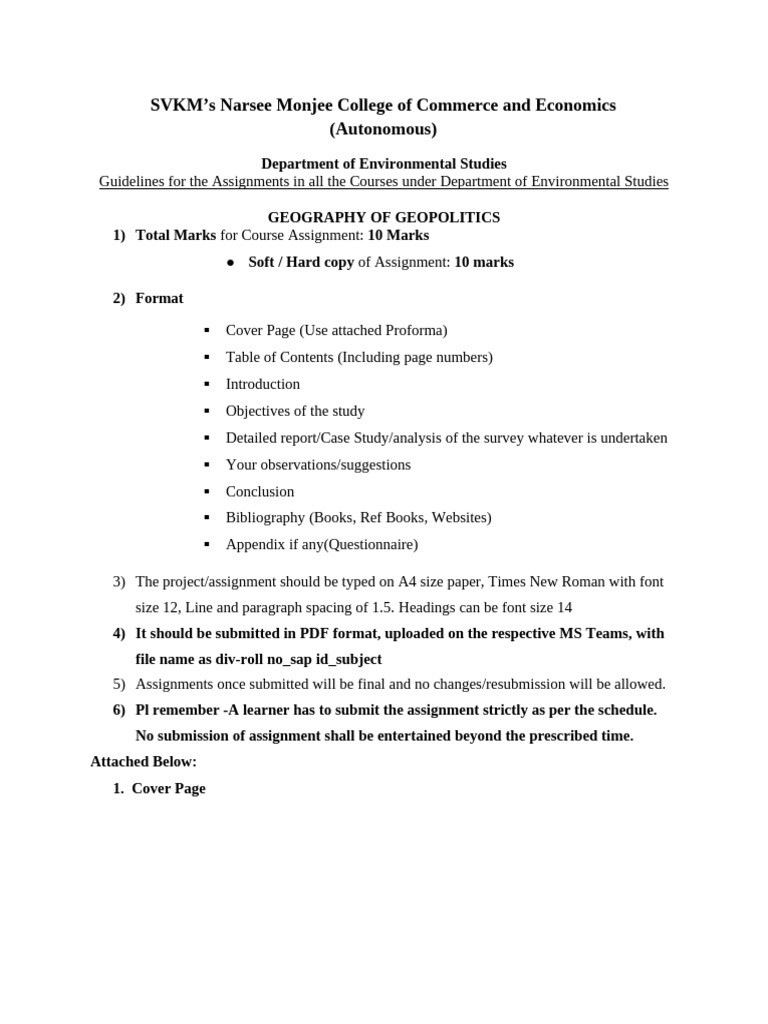 Instructions for Assignment formatting FYBCom GEO OF GEOPOL | PDF Instructions for Assignment formatting FYBCom GEO OF GEOPOL | PDF