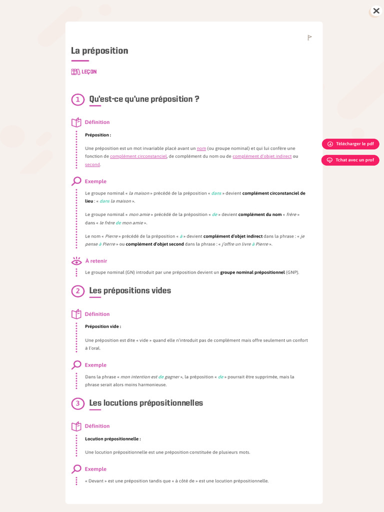 La Préposition - Grammaire - Français - SchoolMouv | PDF